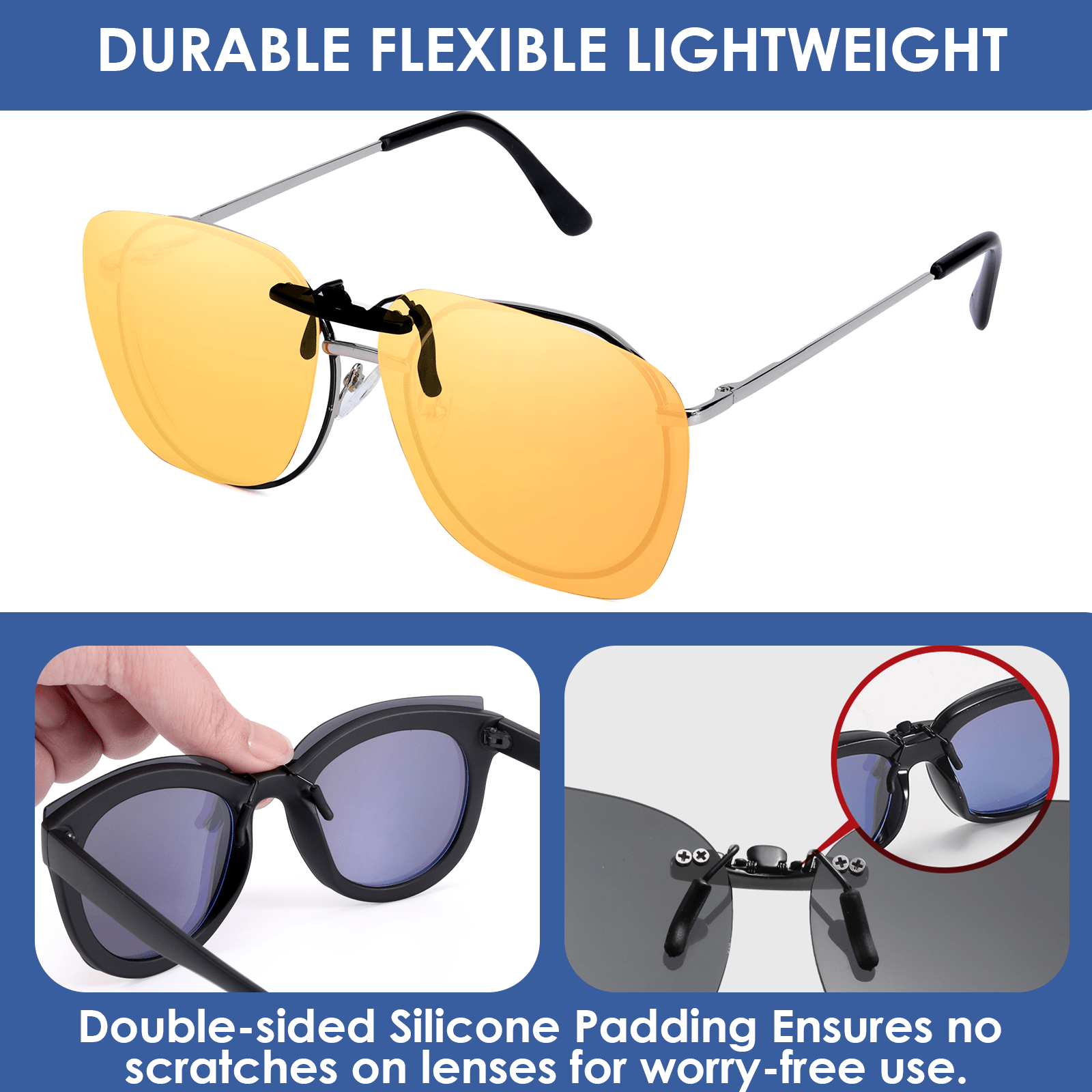 2 Pairs Black Polarized Clip On Sunglasses Over Prescription Glasses ...