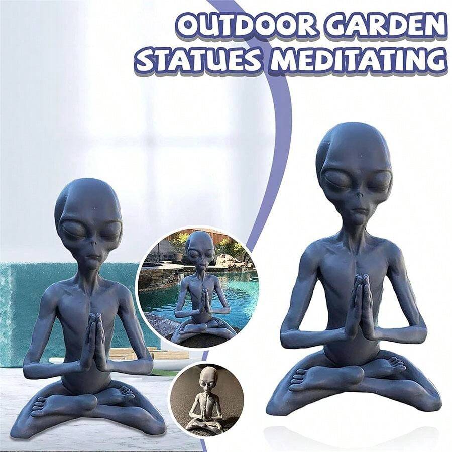 1pc Meditating Alien Garden Sculptures & Statues, Alien Resin Statue ...