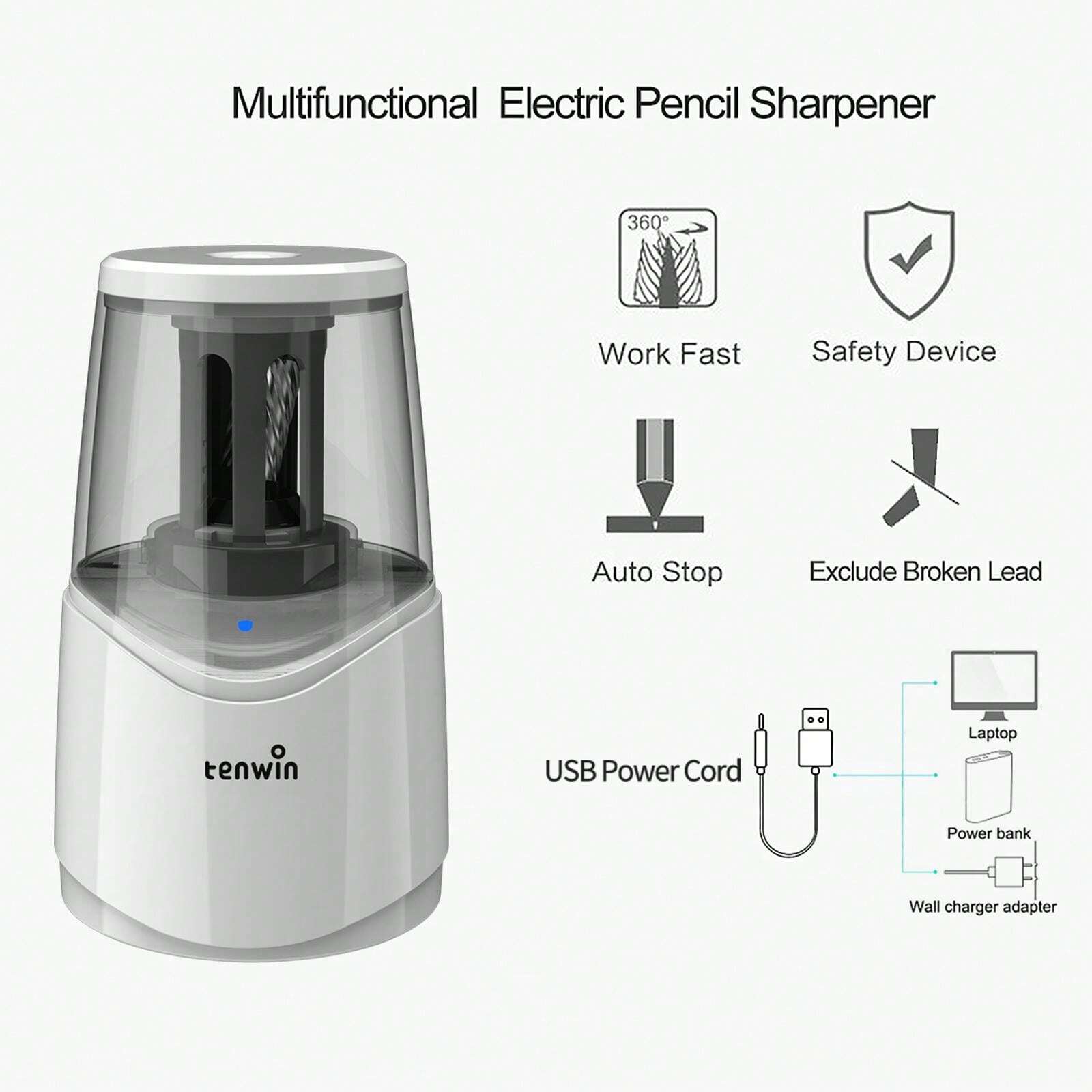 tenwin Tenwin Rechargeable Electric Pencil Sharpener With Durable ...