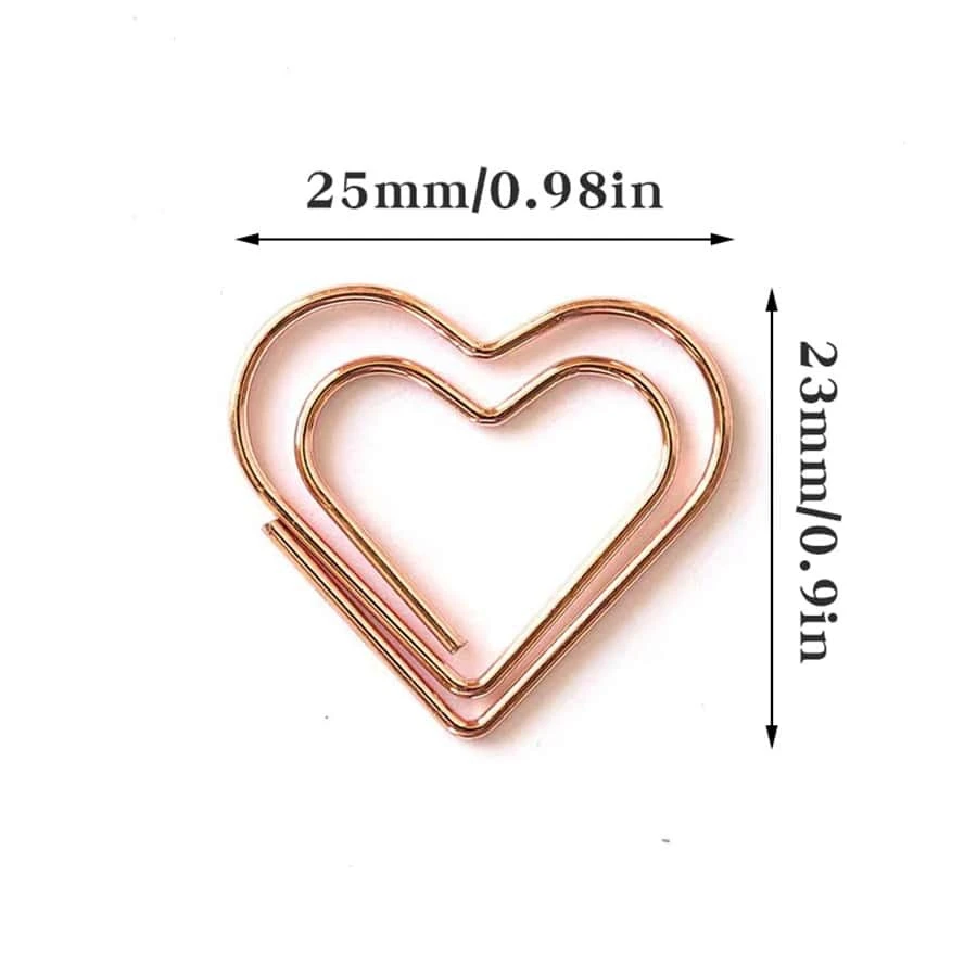 60pcs/Pack Popular Electroplated Metal Heart Shaped Paper Clips, Gold ...