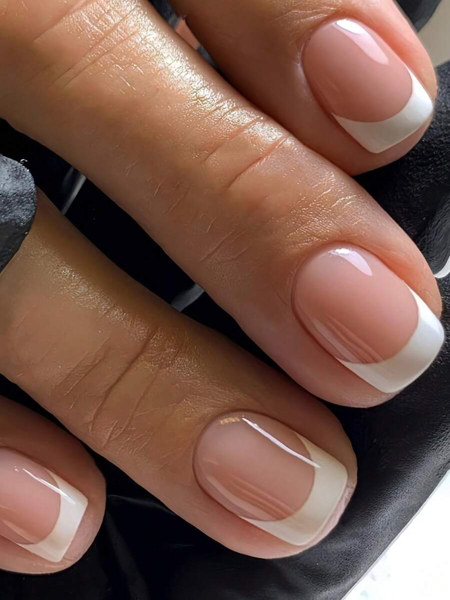 Chic Short Ballet-Shaped Press-On Nails In Pink With White French Tips ...