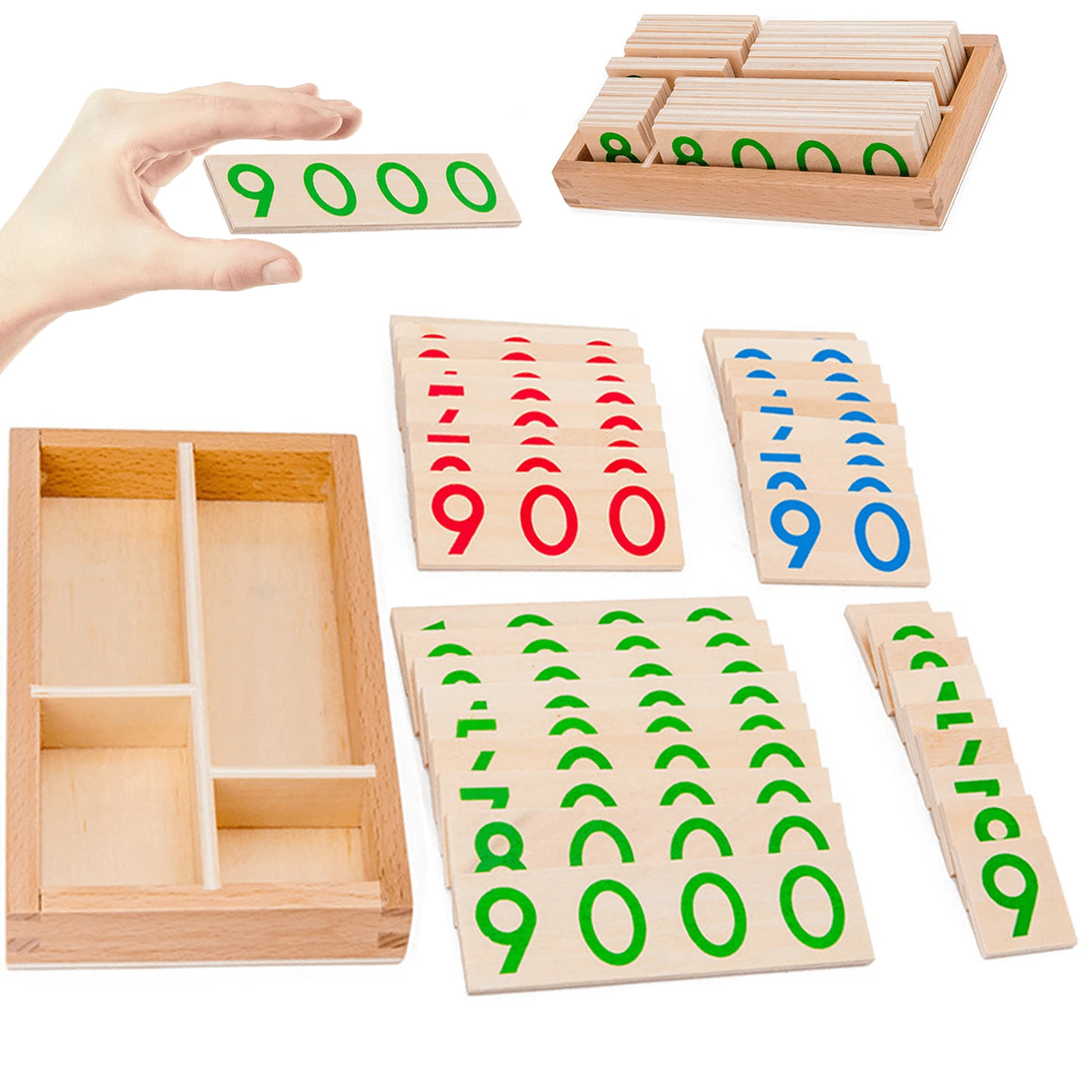 Montessori Small Number Cards With Box (1-9000), Wooden Math Number ...