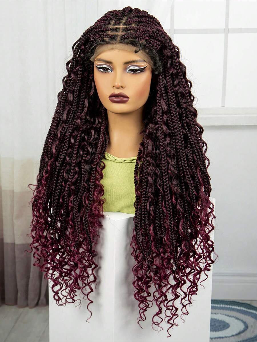 Lace Front Knotelss Box Braided Wigs With Baby Hair With Boho Curls ...