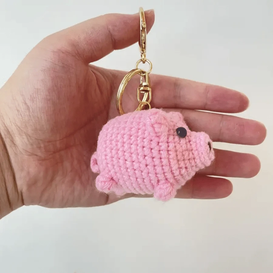 Handmade Crochet Pink Pig Keychain - Amigurumi Plush Animal Keyring ...