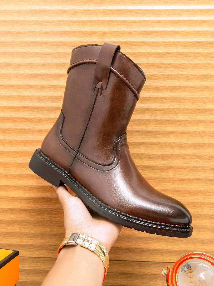 Men's Western High Top Cowboy Boots, Pointed Toe Leather Riding Boots ...