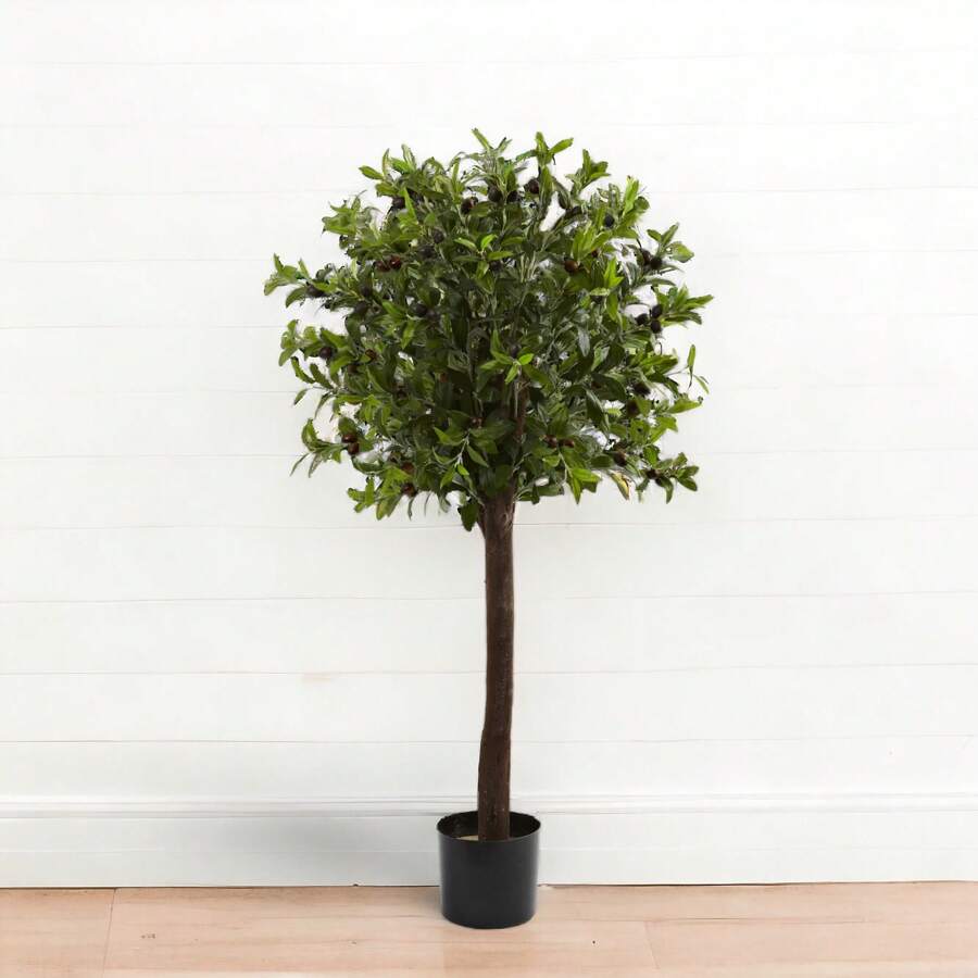 4-Foot Artificial Olive Topiary Tree - Lifelike Silk Greenery For ...