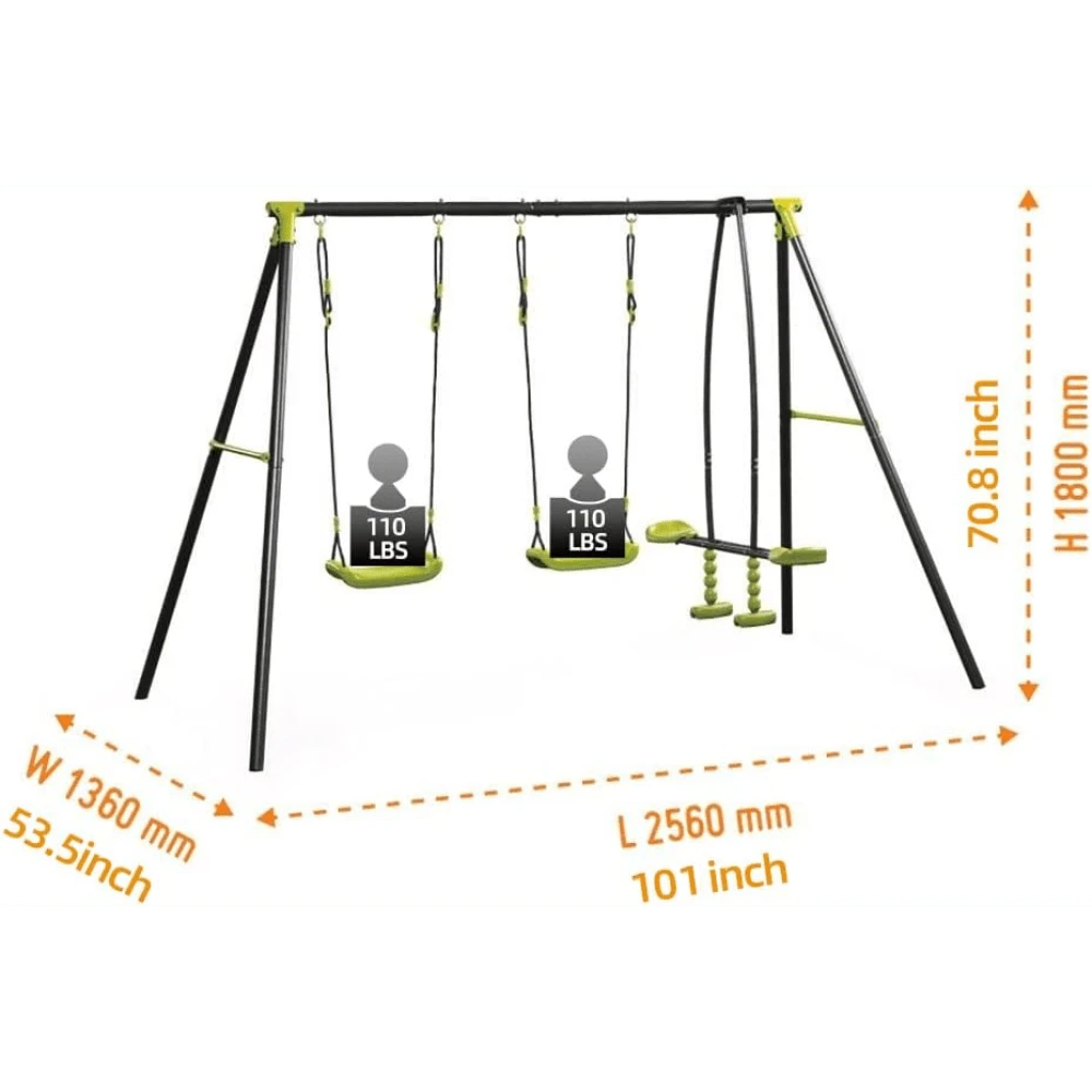Interesting Triple Children Metal Safe Swing Set 440lbs For Outdoor ...