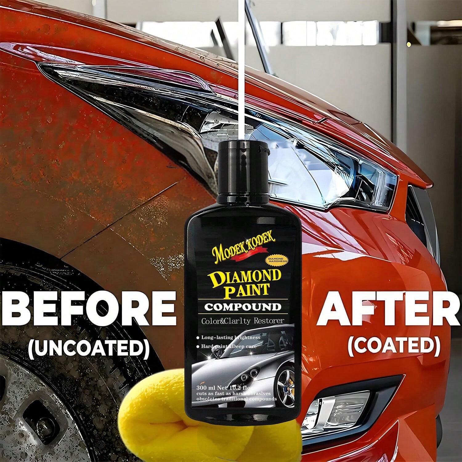 オートモーティブワックスポリッシュ MODEK KODEK 1個、疎水性トップコートポリッシュ、全車種用ディテール保護、スポンジ付属 ...