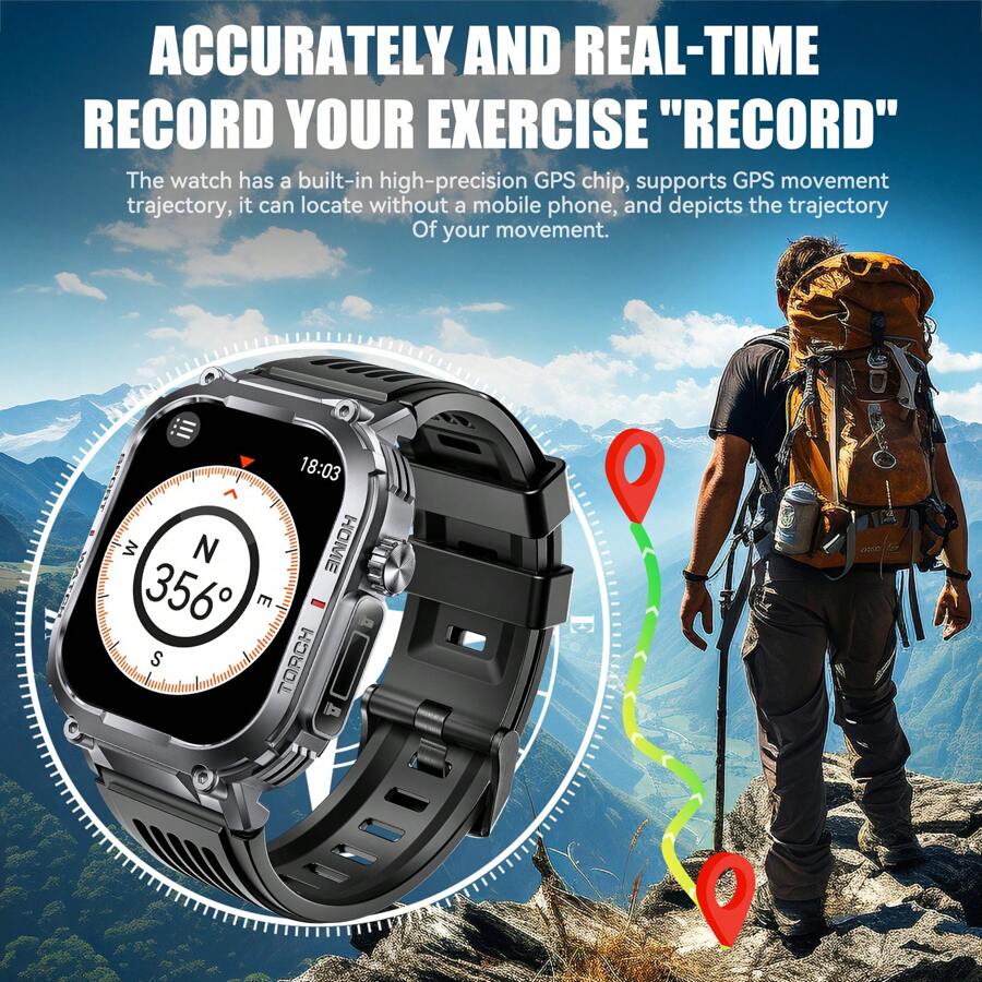 3ATM Waterproof Smartwatch With LED Flashlight, Military Smartwatch For ...
