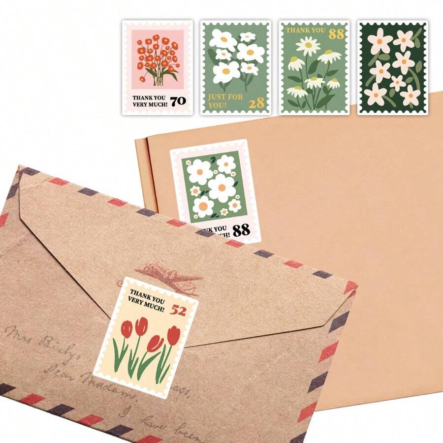 120pcs/Pack Floral Postage Stamp Shaped Thank You Stickers, For Sealing ...
