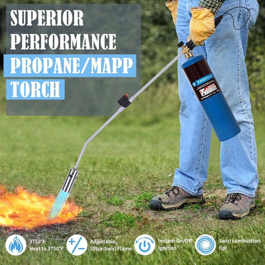 Kit de quemador de malezas con antorcha de propano, salida alta de 50,000 BTU con encendido ...