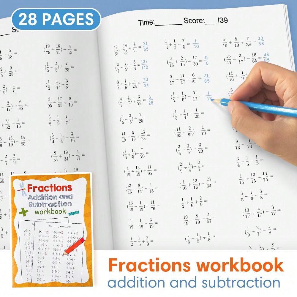 Libro de ejercicios de 28 páginas sobre fracciones, adición y ...