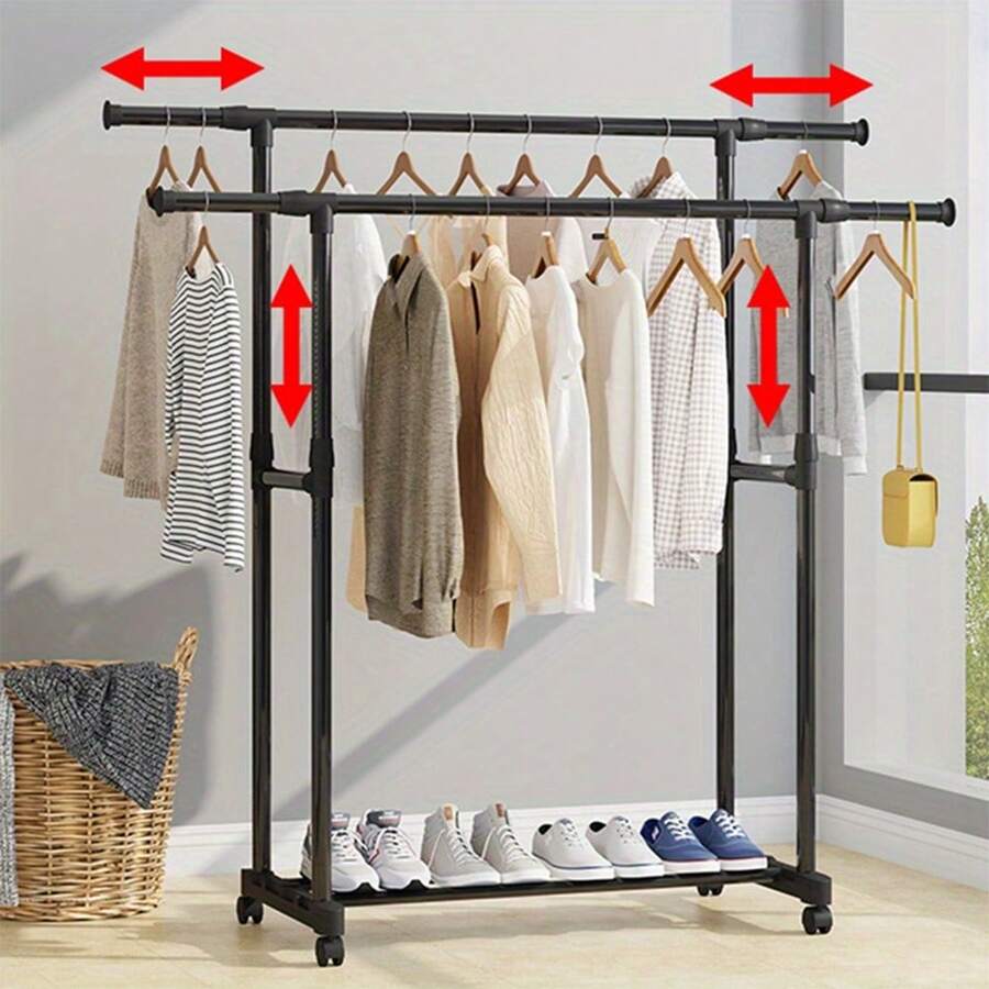 1pc Floor Mounted Clothes Hanger, Movable, Vertical Clothes Rack With ...