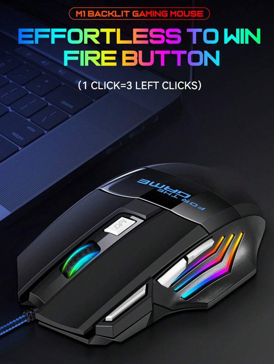 Nylon Braided Wired Gaming Mouse, 7-Button Backlit Ergonomic E-Sports ...