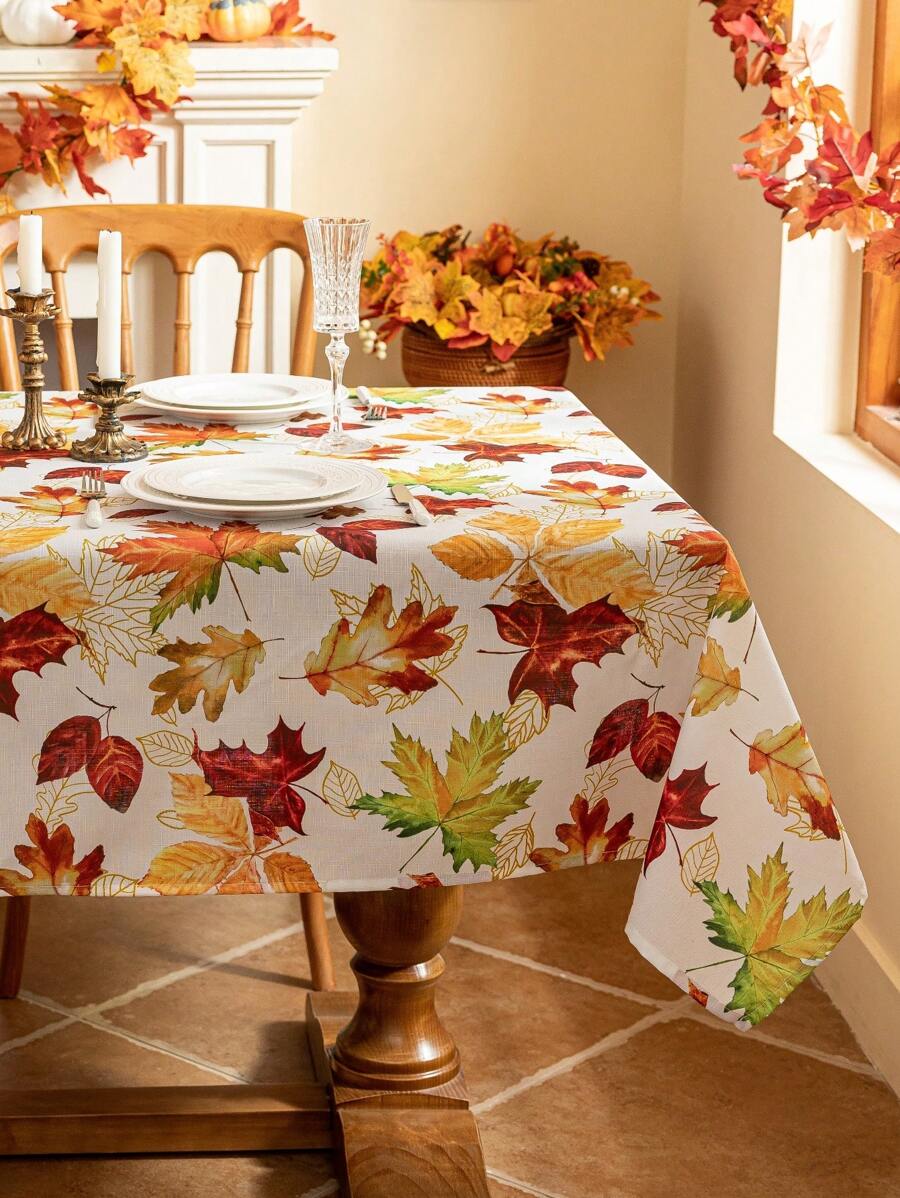 1pc Autumn Harvest Maple Leaf Pattern Rectangular Tablecloth, Bamboo ...