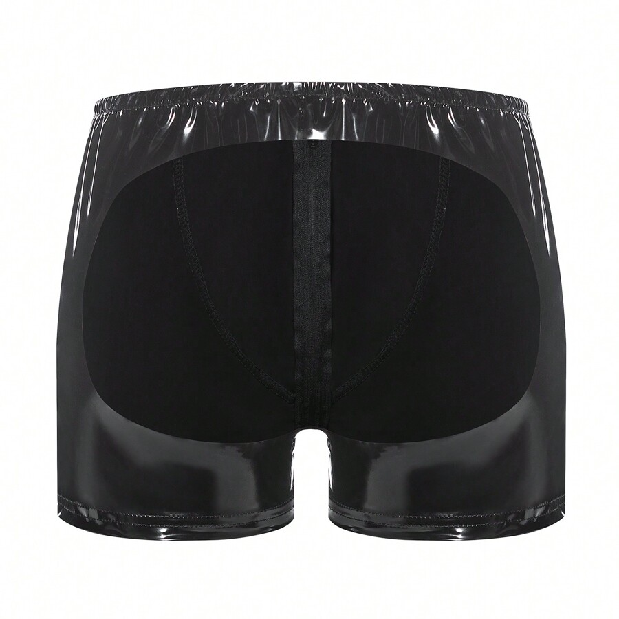 Syhzlz Men Sexy Below Open Crotch Leather Boxer Shiny PU Leather ...