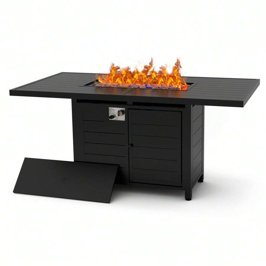 62.5" Aluminum Propane Fire Pit Table, 50,000 BTU Outdoor Dining Table W/ 10 LBS Beads ...