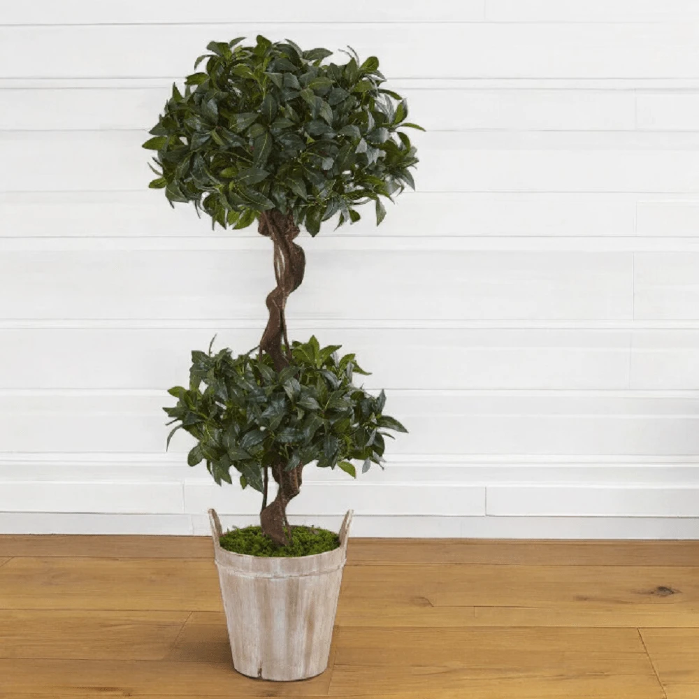 4.5' Sweet Bay Double Topiary Tree In Farmhouse Planter | SHEIN USA