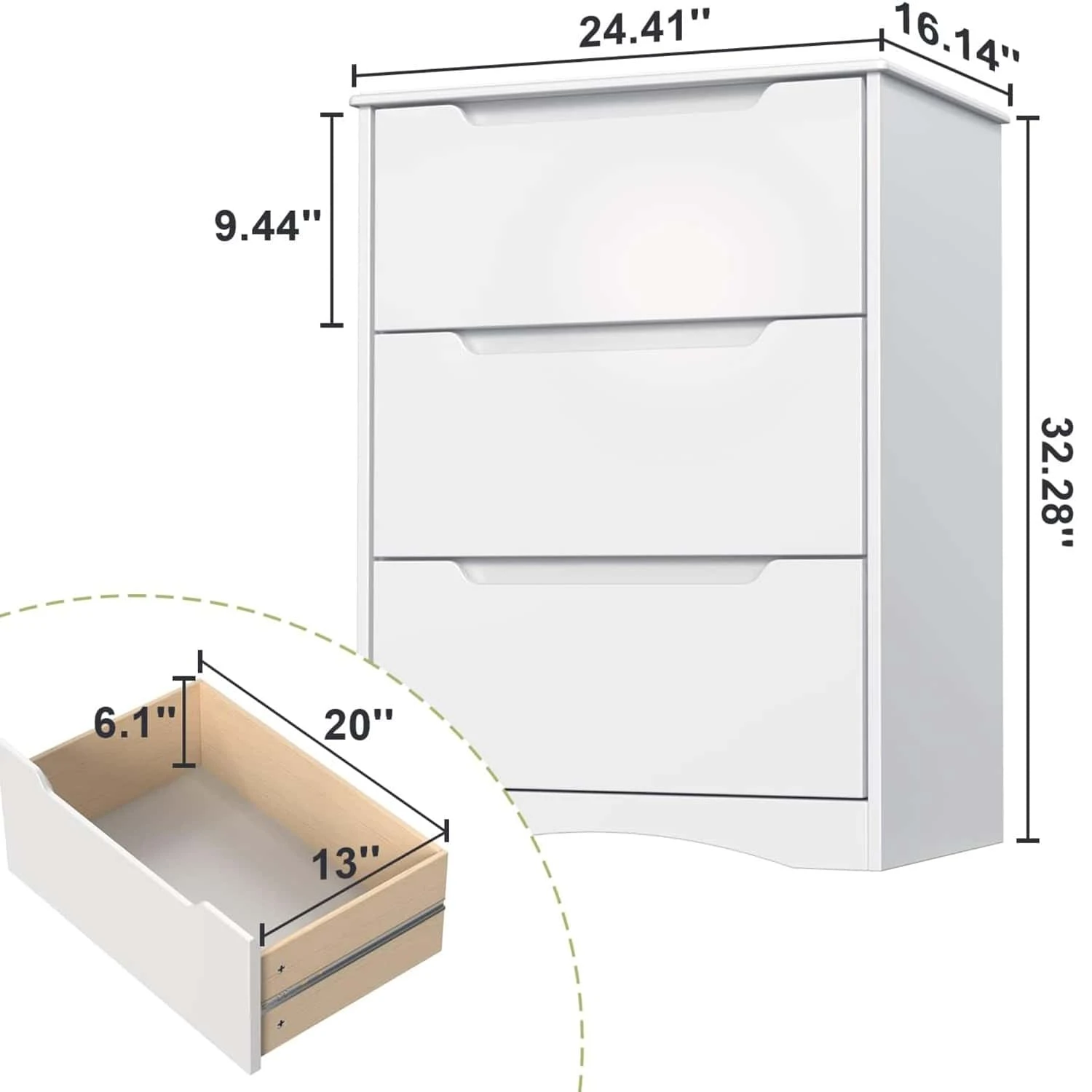 3 Drawer Dresser, Wood Chest Drawers With Storage For Closet, Living ...