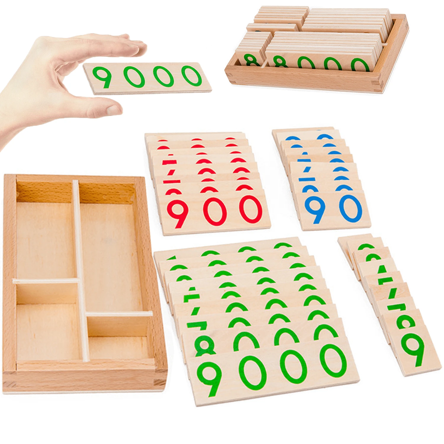 Montessori Small Number Cards With Box (1-9000), Wooden Math Number ...