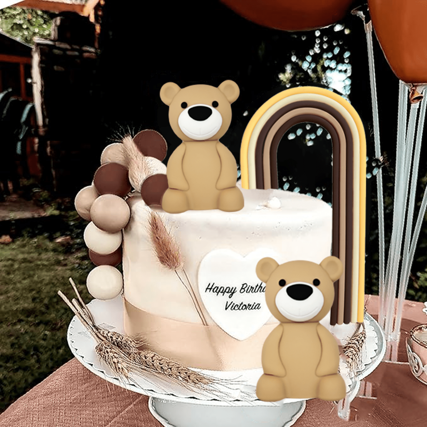 18 PCS Boho Rainbow Cake Topper Teddy Bear Cake Decorations Brown Boho ...