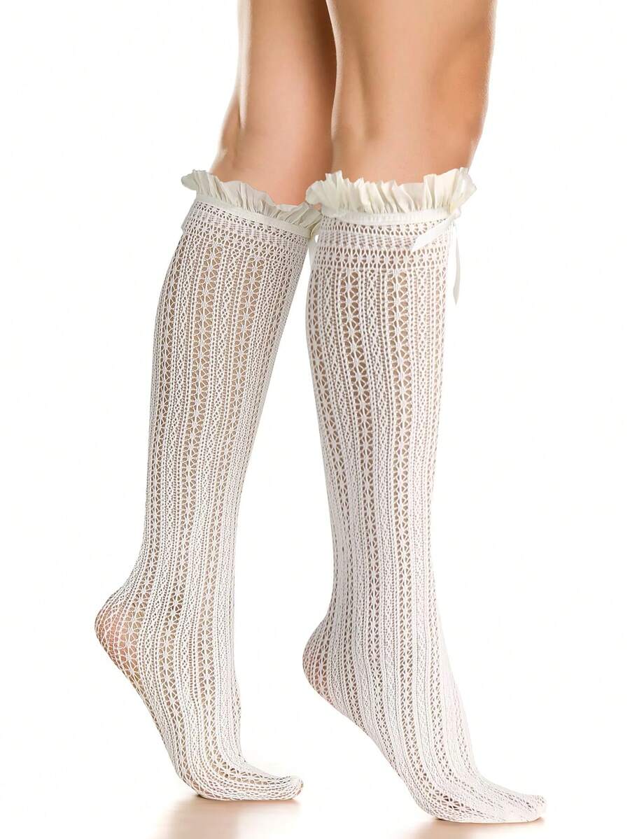 2pairs/Women's Lace Knee High Socks, Knee High Socks, Black And White ...