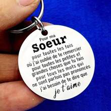 1pc French Sister & Bestie Friendship Keychain, Stainless Steel, Round ...