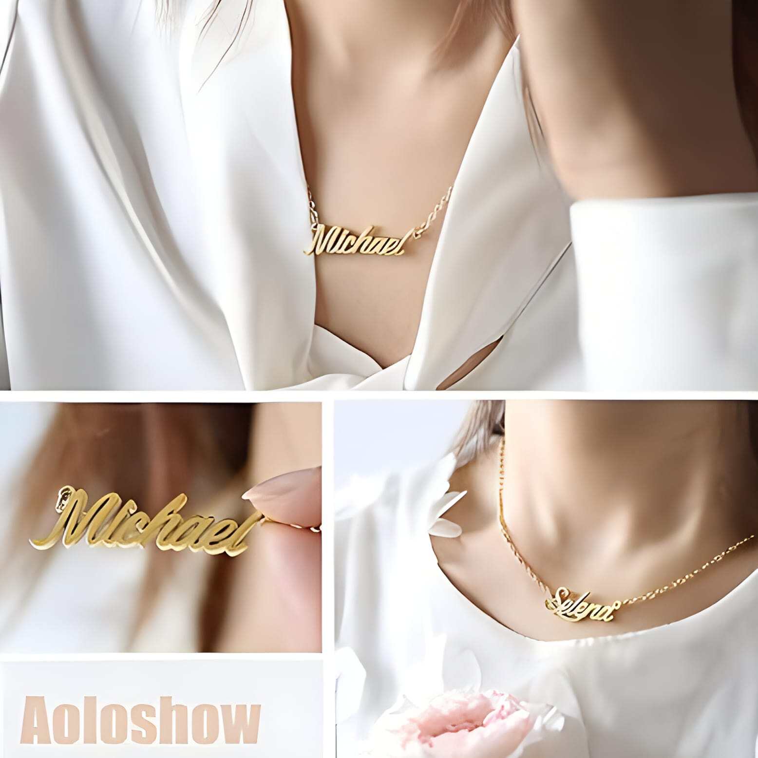 AOLOSHOW Mood-Boosting Quad Initial Necklaces: Spreading Happiness, Love, And Laughter Name ...