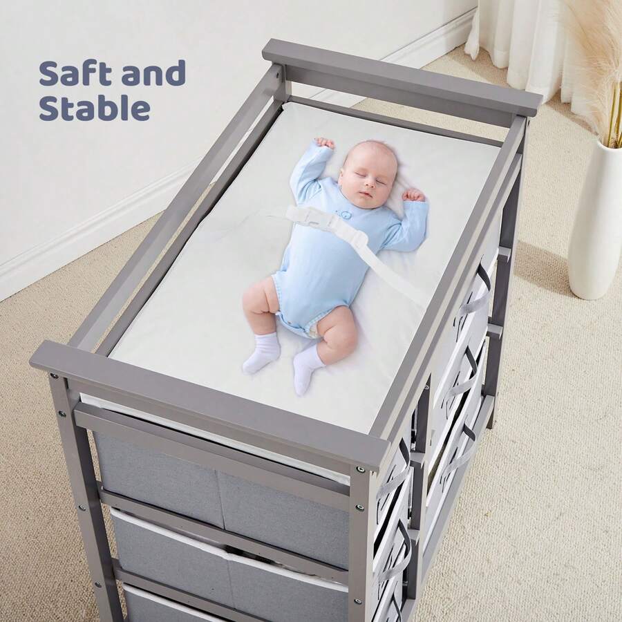 Wooden Diaper Changing Table, Modern Baby Changing Station Dresser With ...