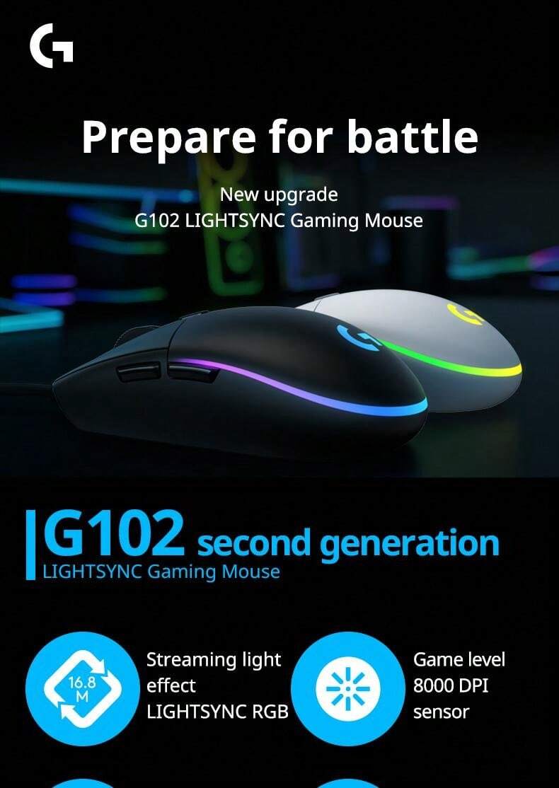 Logitech סיטונאי G102 G203 8000 Dpi RGB אפקט אור 6 עכברי משחק מפתח חוטי ...