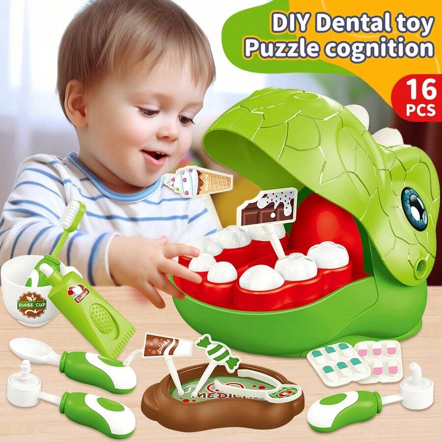 16pcs Children's Doctor Play Set With Cute Dinosaur Design, Develops ...