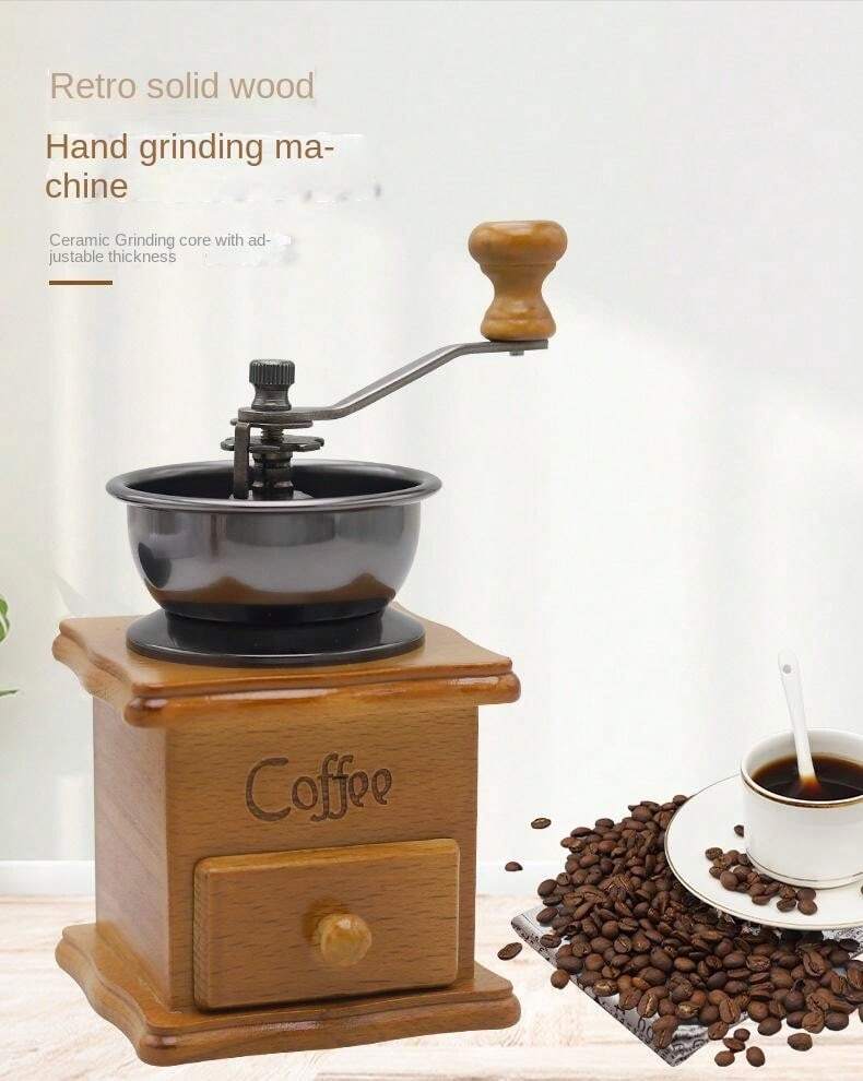Solid Wood Retro Coffee Bean Grinder, Hand Coffee Grinder With Ceramic ...