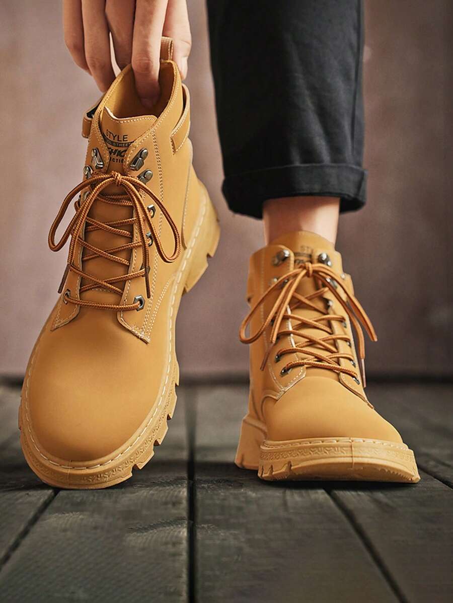 Men's Thick Sole Outdoor Work Boots, Men's High-Top Leather Cowboy ...