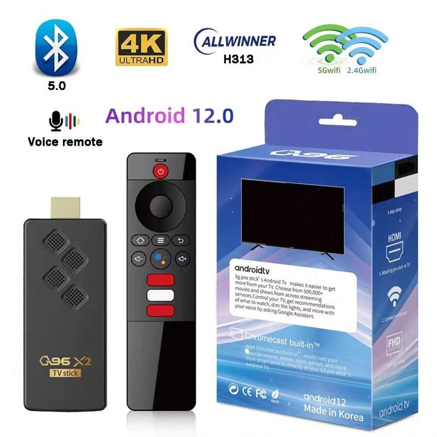 A TV Box Android 12 Q96 X2 ATV H313 Quad Core HD 4K Voice Remote Smart TV Stick 2GB16GB 4G 5G ...