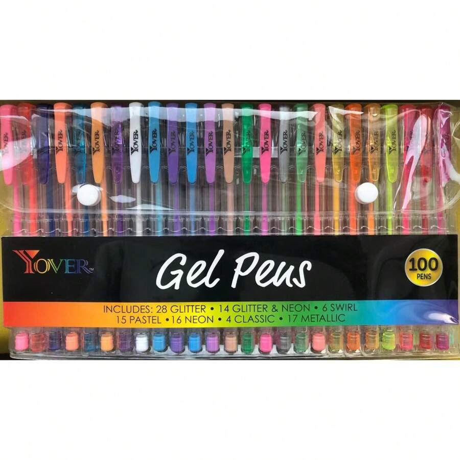 100 Colors Gel Pen Set Glitter Metallic Colored Ink For Adult Coloring ...