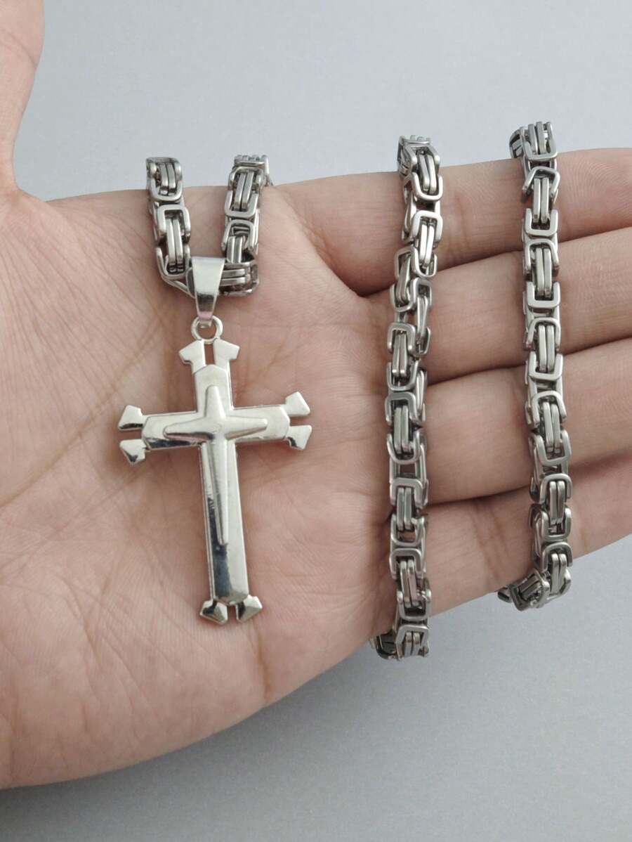 Minimalist 3-Layer Cross Pendant Necklace With Stainless Steel Chain ...