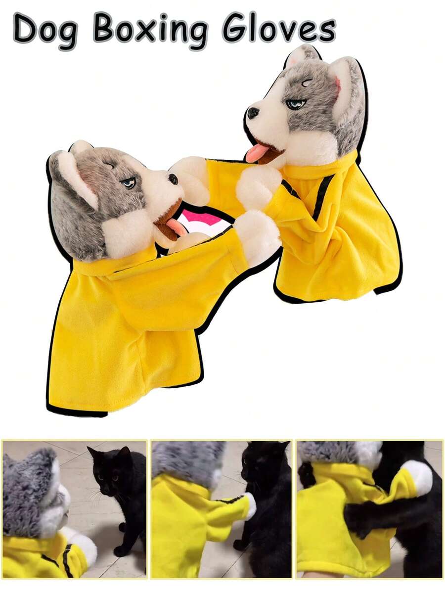 Boxing Animal Hand Puppet, Cat/Dog Sound Plush Toy, Mischievous ...