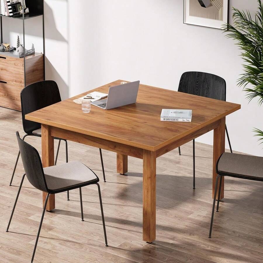 Tribesigns 39.4 Inch Square Conference Table Oak Brown Solid Wood For 4 ...