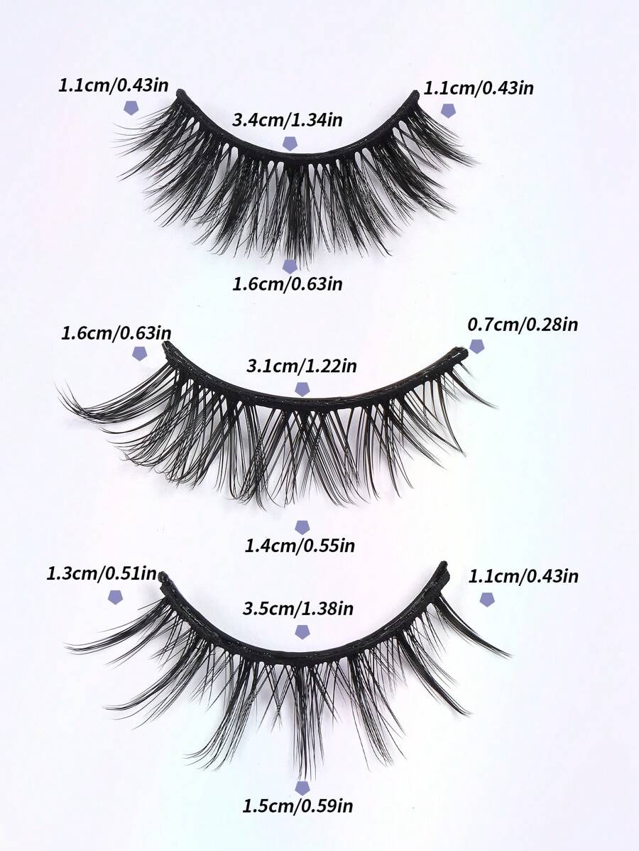 3 paires de faux cils auto-adhésifs avec recourbé B & C, multi-styles ...