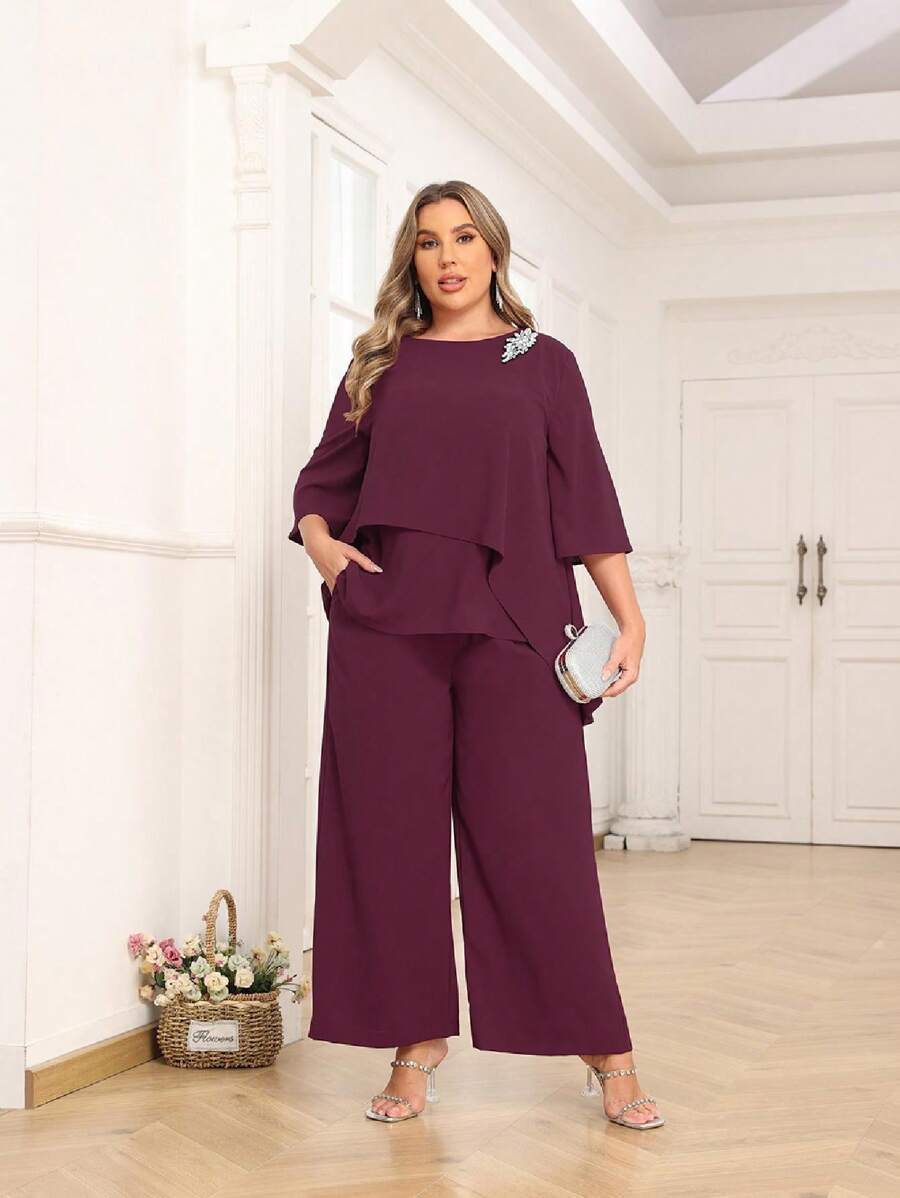 Christmas And New Year Plus Size Pant Suits Mother Of Bride Dressy Pant ...