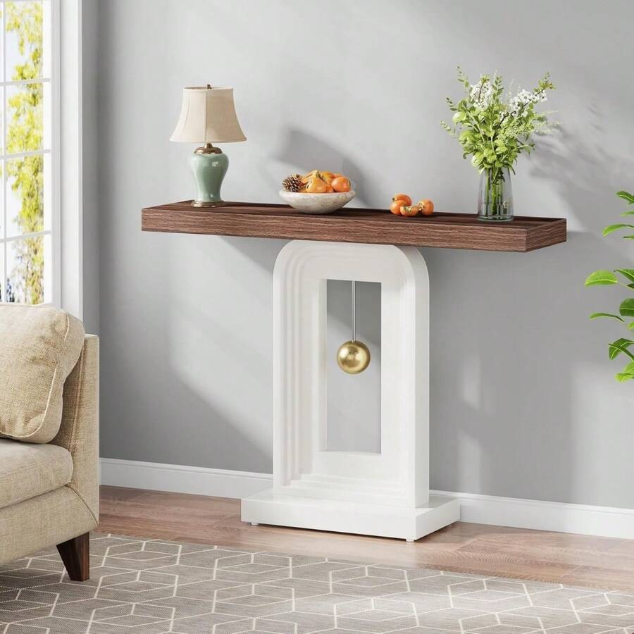 39 Inch Sofa Console Table With Geometric Frame Narrow Small Entry ...