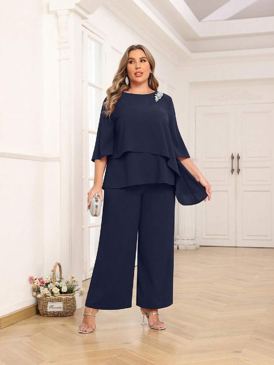 Plus Size Pant Suits Mother Of Bride Dressy Pant Suits 2 Piece Outfits ...