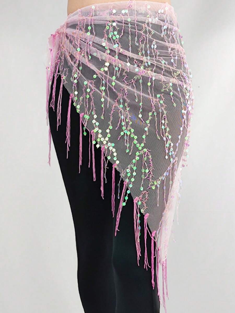 1pc Belly Dance Waist Chain Sequin Tassel Wrap Triangle Scarf, Belly ...