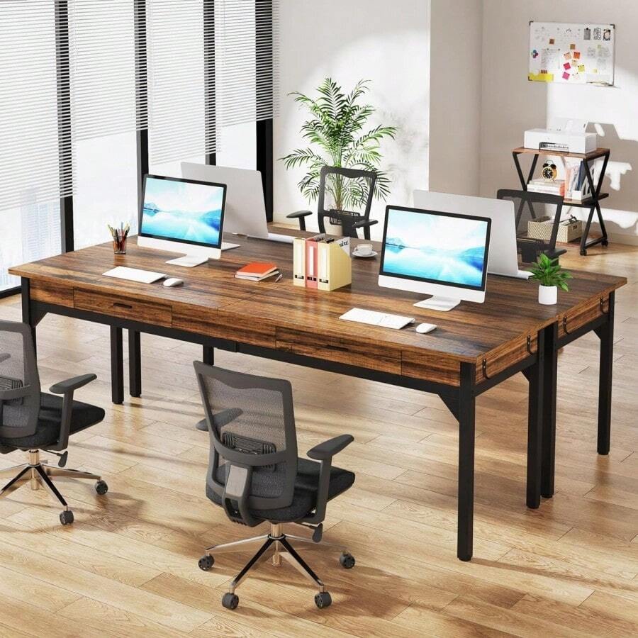Tribesigns 78.7" Extra Long Computer Desk [2 Drawers] Two Person Desk ...