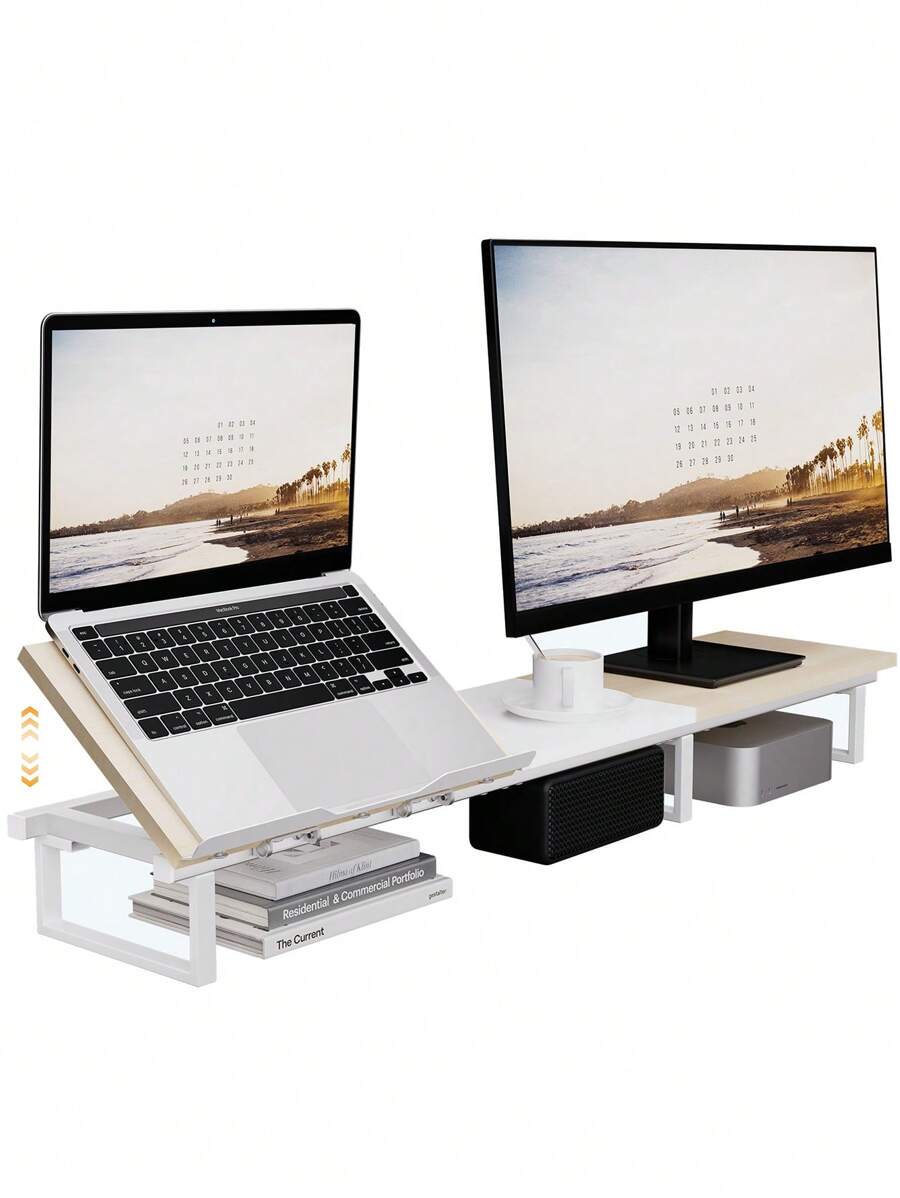 Soporte para dos monitores con elevador ajustable para portátil ...