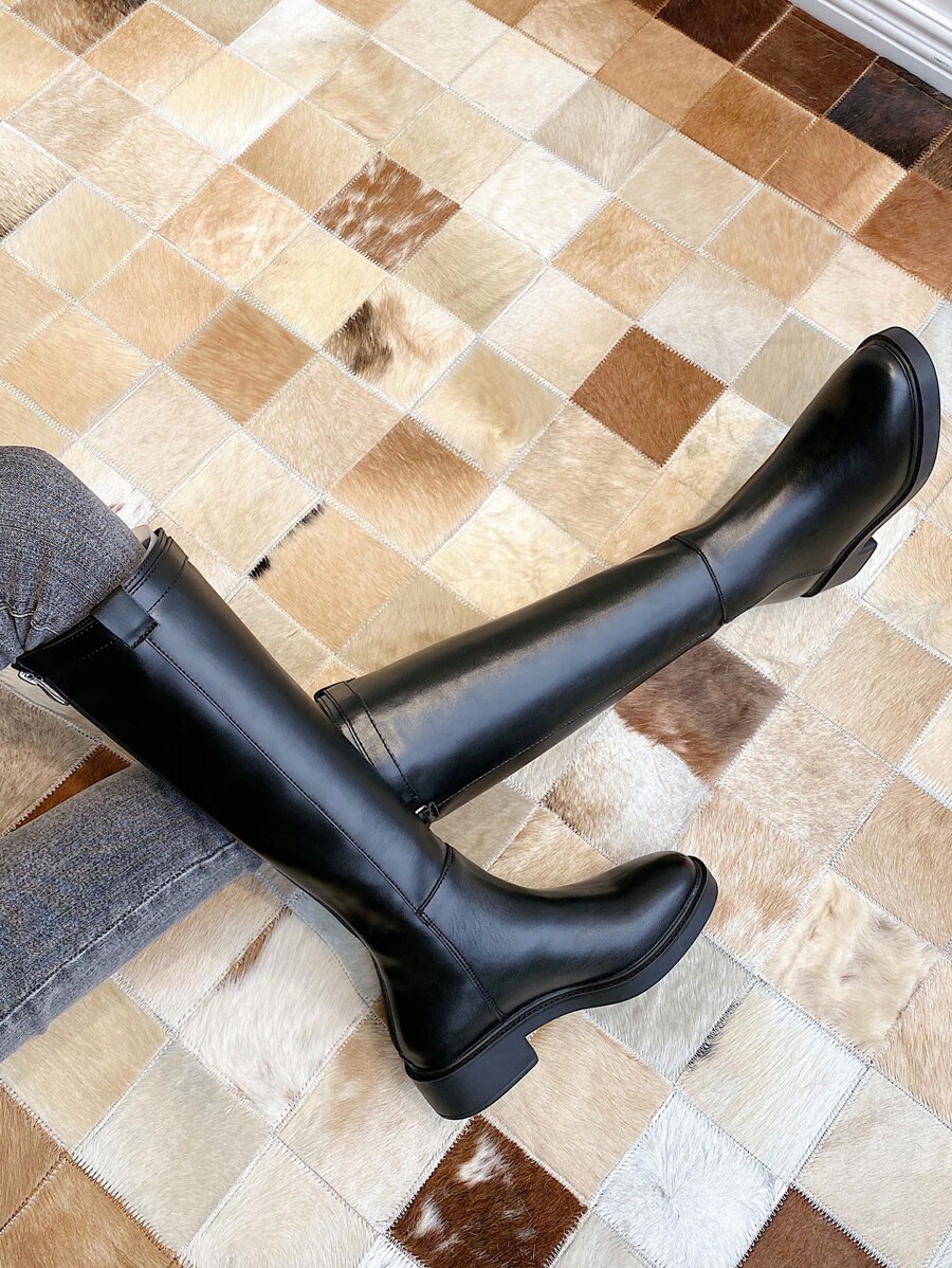 Women's Flat Over-The-Knee Boots, Side Zip Long Riding Boots, British ...