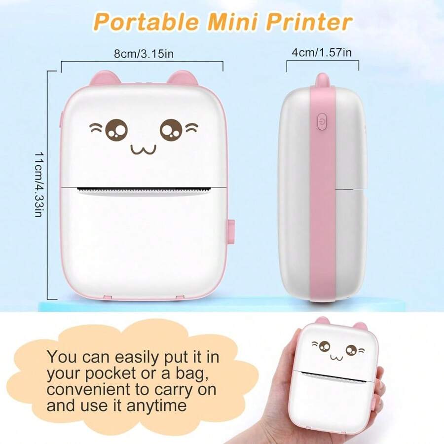 Mini Photo Pocket Printer Portable With 6Rolls White Paper (3 No-Sticky ...