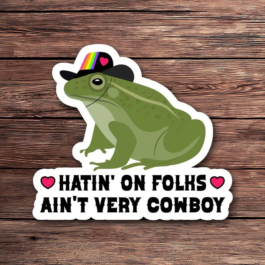 1PC Ain't Very Cowboy Frog Sticker | Retro Rainbow Vinyl Sticker For ...