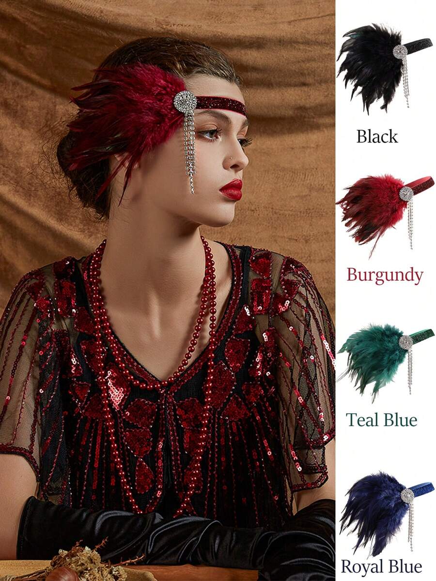 1920s, The Scud Feather Headgear Was Inlaid With Rhinestones And Chain ...