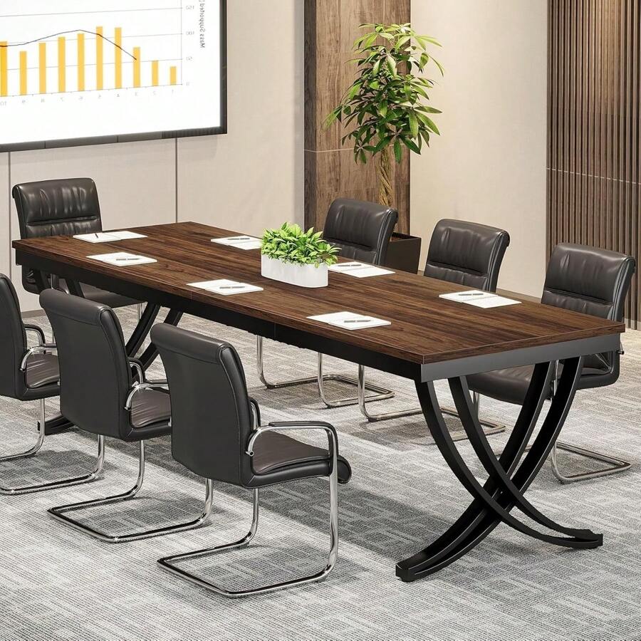 Tribesigns Conference Table 78 Inch Metal Frame Black Brown For 6-8 ...